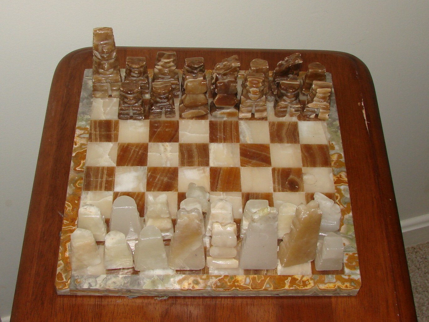 Vintage Original Hand Made QUARTZ STONE CHESS SET - AZTEC MAYAN Pieces ...