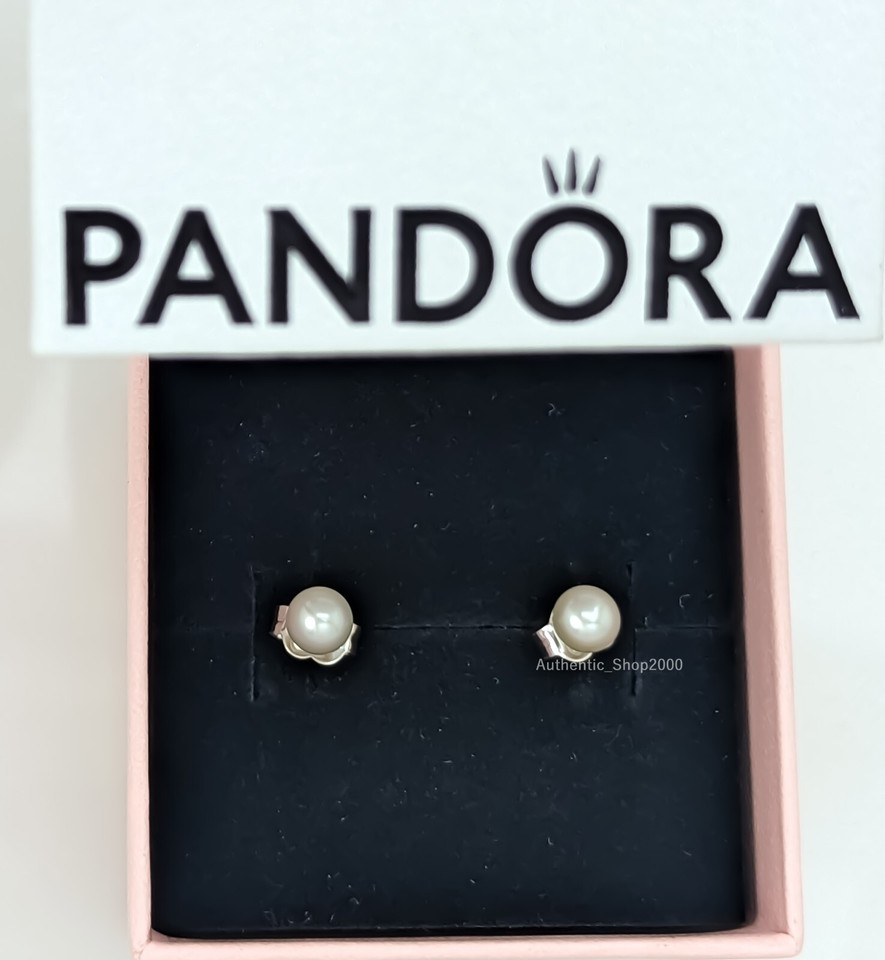 NEW 100% Authentic PANDORA 925 Ale Silver Pearl 4.5mm Stud Earrings ...