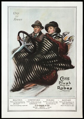 RARE 1917 Chase Plush Motor Car Robes Cozy Couple BRETT Art Vintage ...