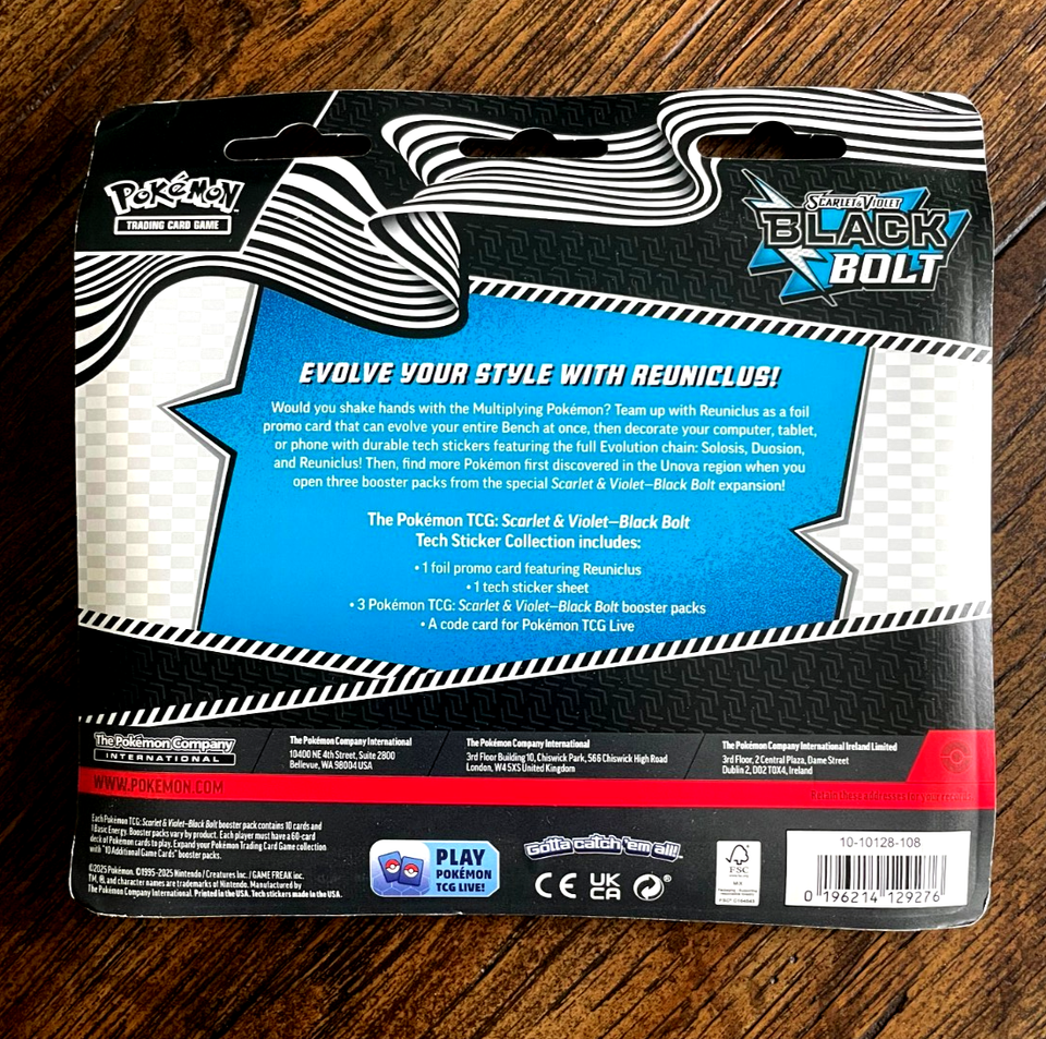 Pokemon TCG Scarlett Violet Black Bolt Tech Sticker Collection 3-Pack ...