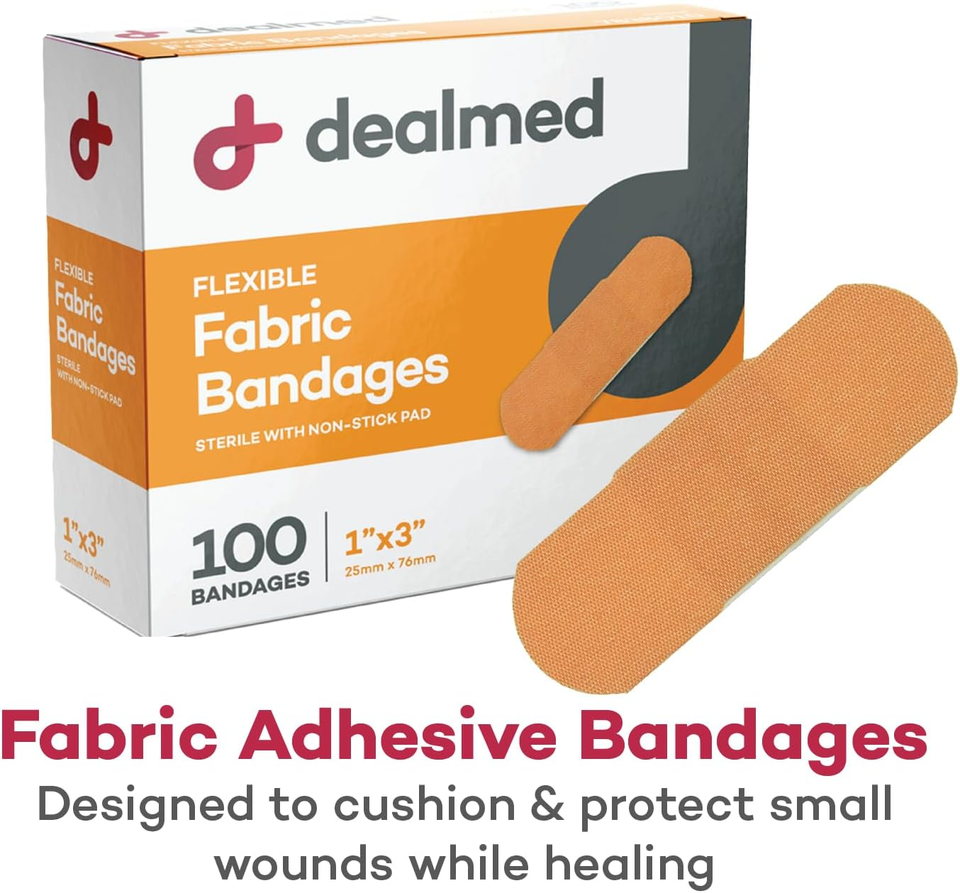Dealmed Sterile Flexible Fabric Adhesive Bandages – 1X3 Inch – 100/Box ...