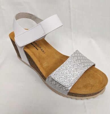 ERIC MICHAEL GYPSY White mid heel wedge sandal with adjustable straps ...