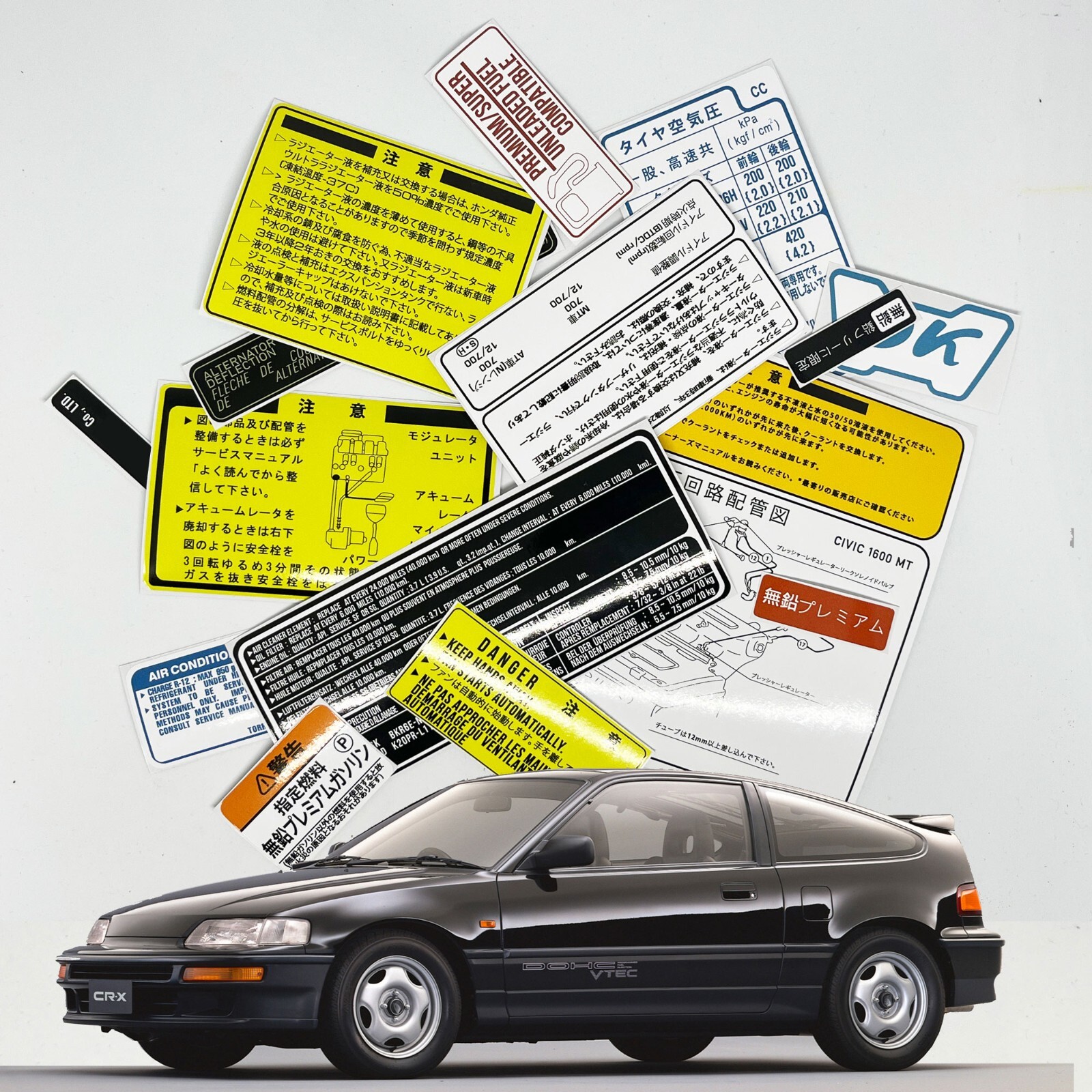 Honda CRX SiR Restoration Warning & Caution Engine Stickers - Premium ...