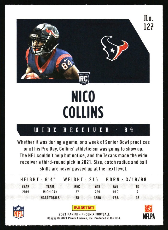 2021 Panini Phoenix Nico Collins Fire Burst RC | eBay