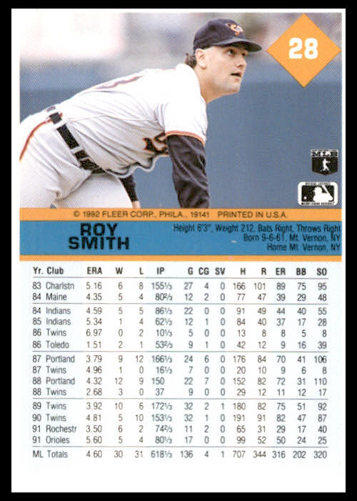 1992 Fleer #28 Roy Smith Baltimore Orioles Baseball Card | eBay
