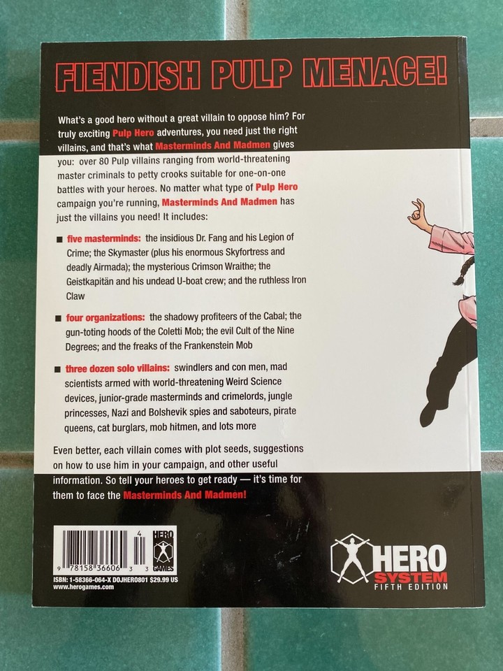 Pulp Hero MASTERMINDS & MADMEN Sourcebook Rob Hudson Hero System 5th Ed ...