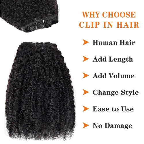 Afro Kinky Curly Clip in Hair Extensions Human 4C 16 Inch, Natural ...