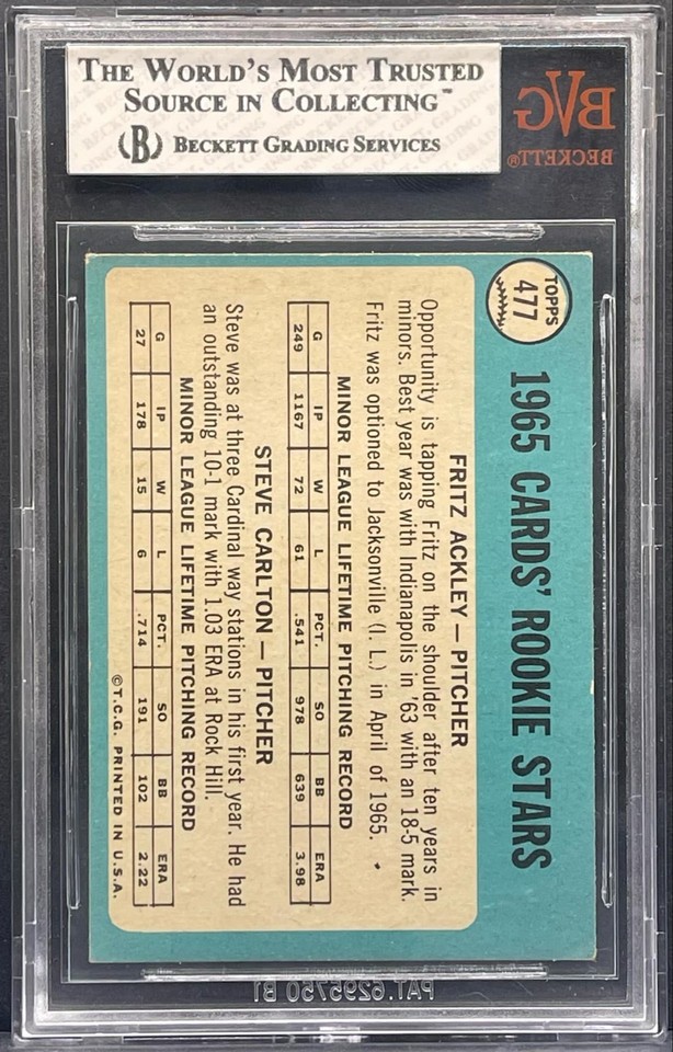 1965 Topps Baseball #477 Steve Carlton Rookie Card HOF RC BGS Graded ...