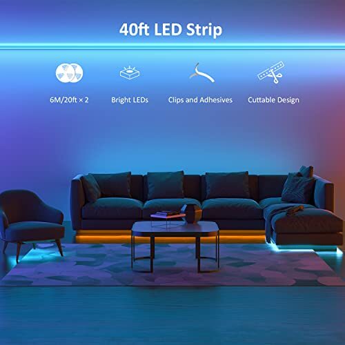 Novostella 40ft RGB Smart LED Strip Light kit, Flexible Color Changing ...