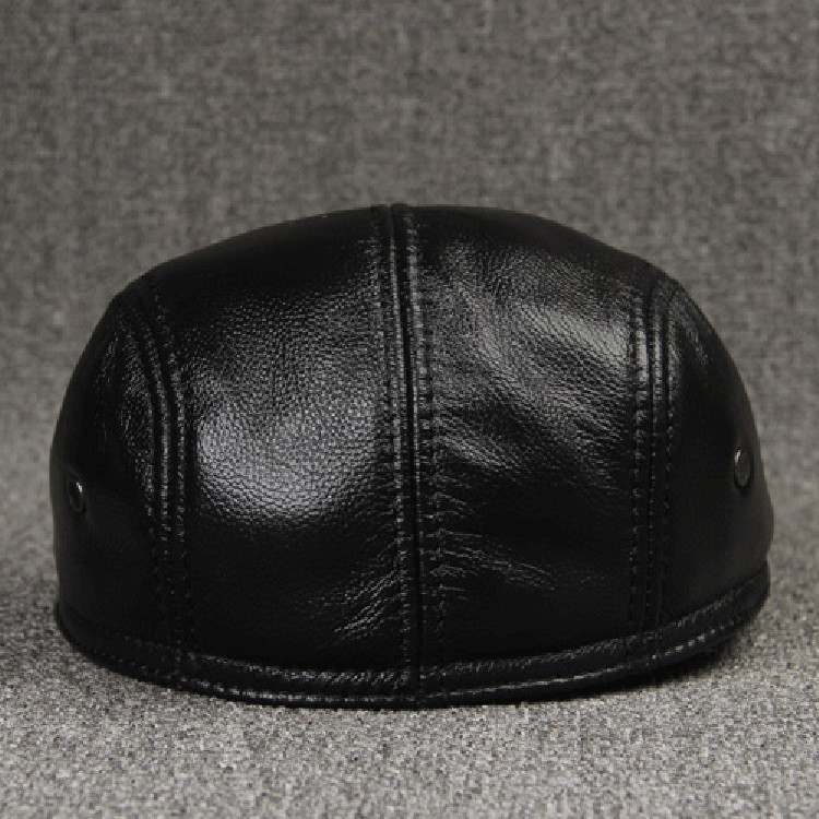 Mens 100% Cowhide Leather Ivy Big Lip Cap Beret Newsboy Cabbie Hat With ...