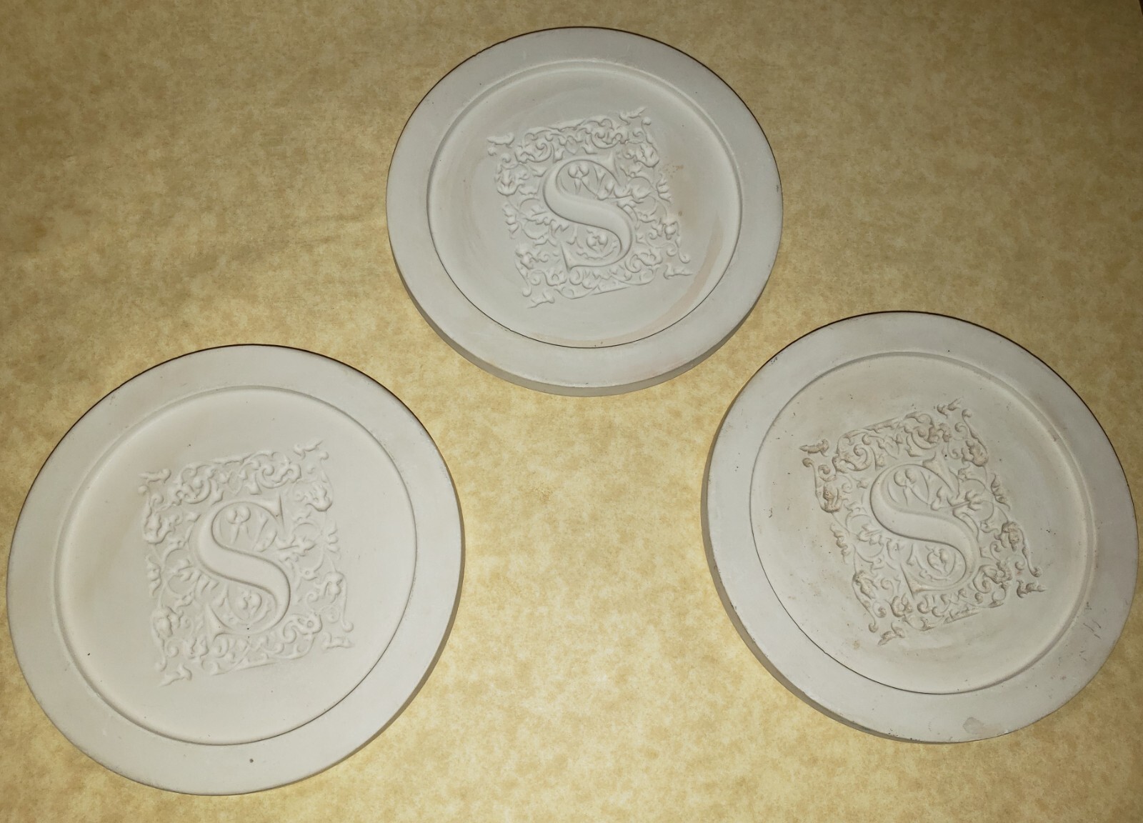 Lot of 3 Monogram Ceramic Coasters White with Initial "S" Cork Bottoms ...