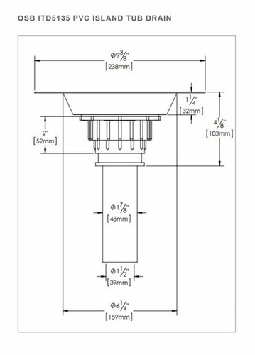 OSB Island Tub Drain Freestanding Bath Tub Drain Rough-in ABS, PVC or ...
