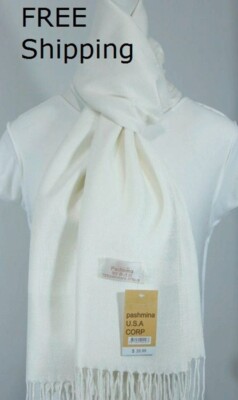 Women's Pashmina Scarf Shawl,Paisley Off-white Silk,Cashmere.Soft *027 ...