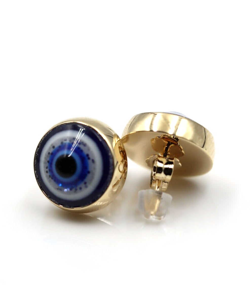 Genuine Large Size 9ct 9K Solid Yellow Gold 14mm Evil Eye Stud Ball ...