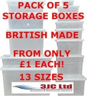 NEW Pack 5 x British Made Premium Clear Plastic Storage Boxes With Lids ...