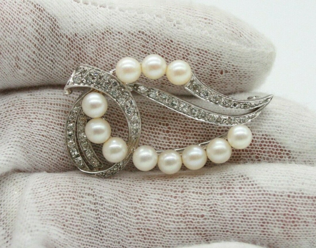VINTAGE PLATINUM PIN BROOCH WITH PEARLS & SINGLE CUT DIAMONDS | eBay