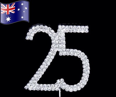 25th Birthday/ Anniversary Diamanté Cake Topper Crystal Rhinestone #25 ...