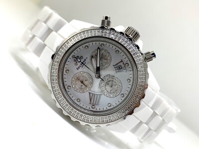 New techno jpm Ladies white Ceramic CSX Chronograph Diamond Quartz ...