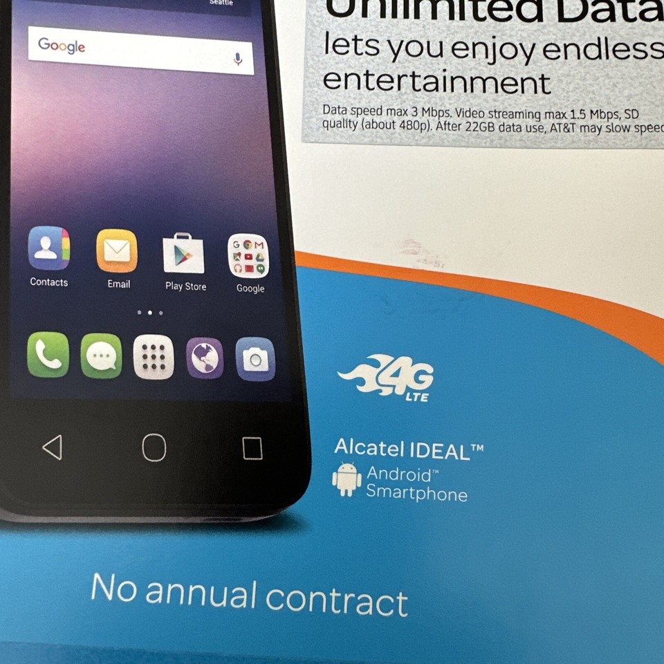 AT&T Prepaid Unlimited Data Alcatel Ideal 8GB Slate Blue Phone Open Box ...
