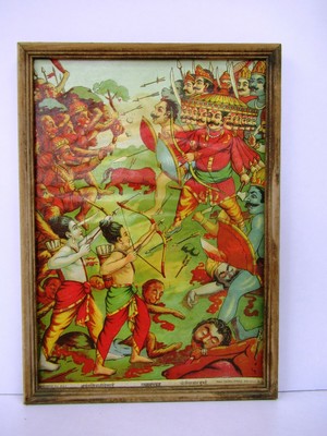 Antique Lithograph Print Oleograph Raja Ravi Varma Ram Ravan Yudh ...
