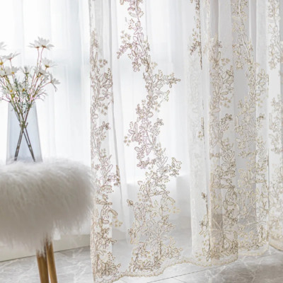 European Gold Silk Thread Embroidery Lace Tulle Curtain Room Rope ...
