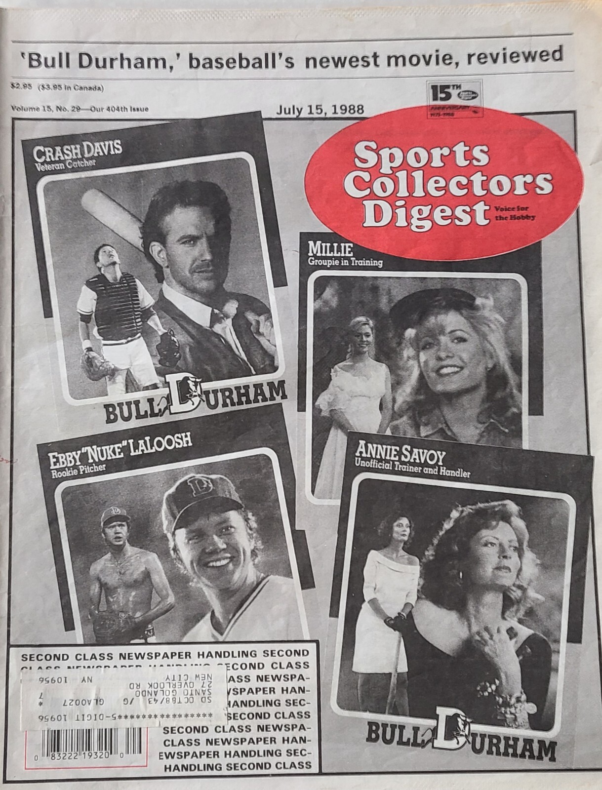VINTAGE SPORTS COLLECTORS DIGEST JULY 15, 1988 BULL DURHAM MOVIE CARDS EXCELLENT | eBay
