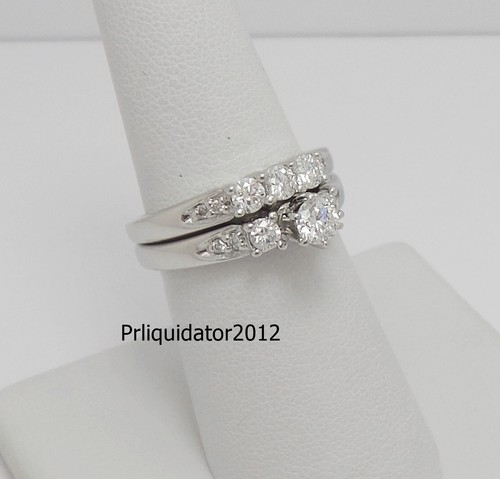 1CT Diamond Solitaire Engagement Wedding Bridal Set Ring 14K White Gold ...