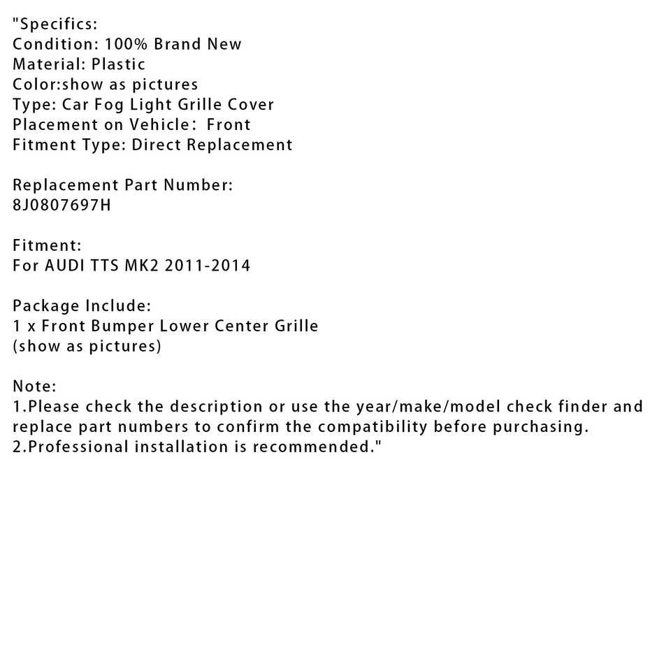 Front Bumper Lower Center Grille 8J0807697H For Audi Tts Mk2 2011-2014 ...