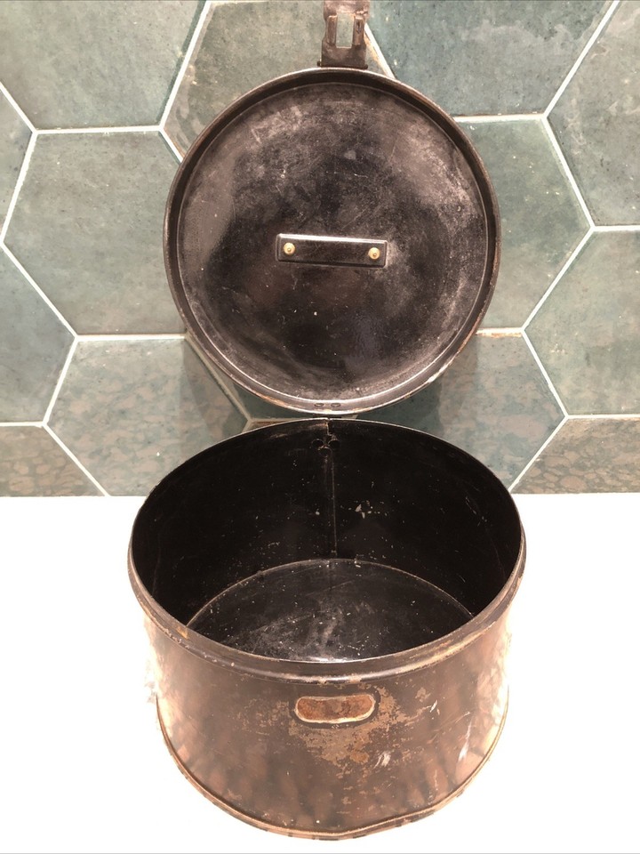 Vintage Metal Hat Box Round Tin. Inscribed F A Plumb A B. Royal navy ...