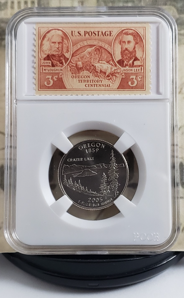 2005-D Satin Finish State Quarter - Oregon - with Vintage US Stamps ...