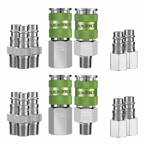 14pc LEGACY FLEXZILLA PRO HI FLO AIR HOSE QUICK COUPLER FITTING SET ...