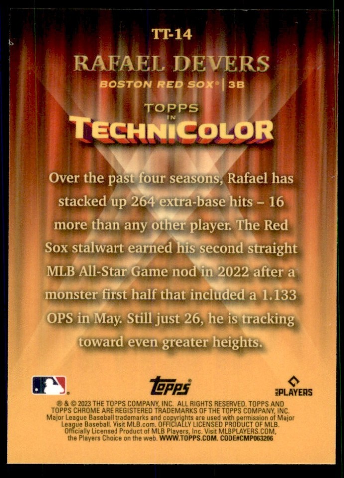 Rafael Devers 2023 Topps Chrome Refractor TechniColor Card Insert #TT ...