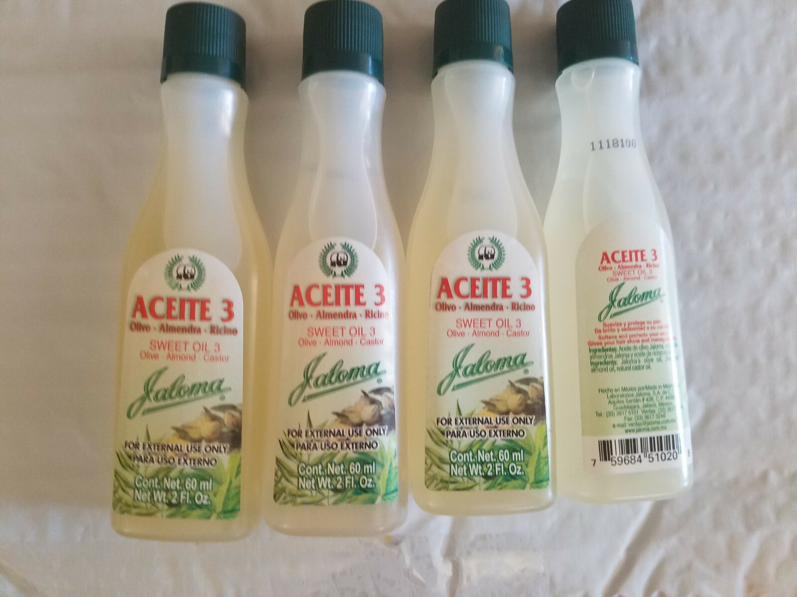 4 PACK JALOMA OIL 3 OLIVE, ALMOND & CASTOR NATURAL MOISTURE FOR SKIN ...