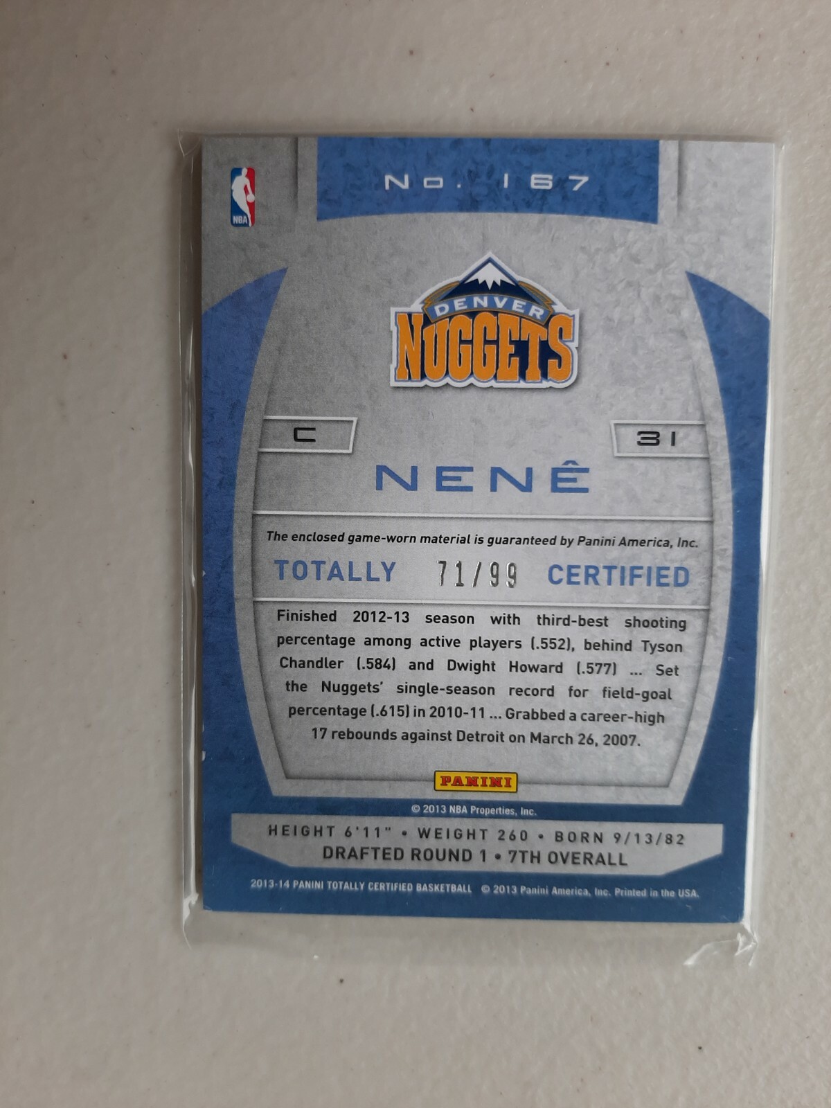 2013/14 Totally Certified Blue Throwback Jersey Nene #167 #'d 71/99 | eBay