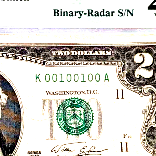 BINARY RADAR # 00100100 FANCY serial number $2 PMG series 1976 / non ...