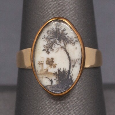 Antique Ring with Georgian Sepia Landscape Bezel Set in 9k and 14k Gold ...