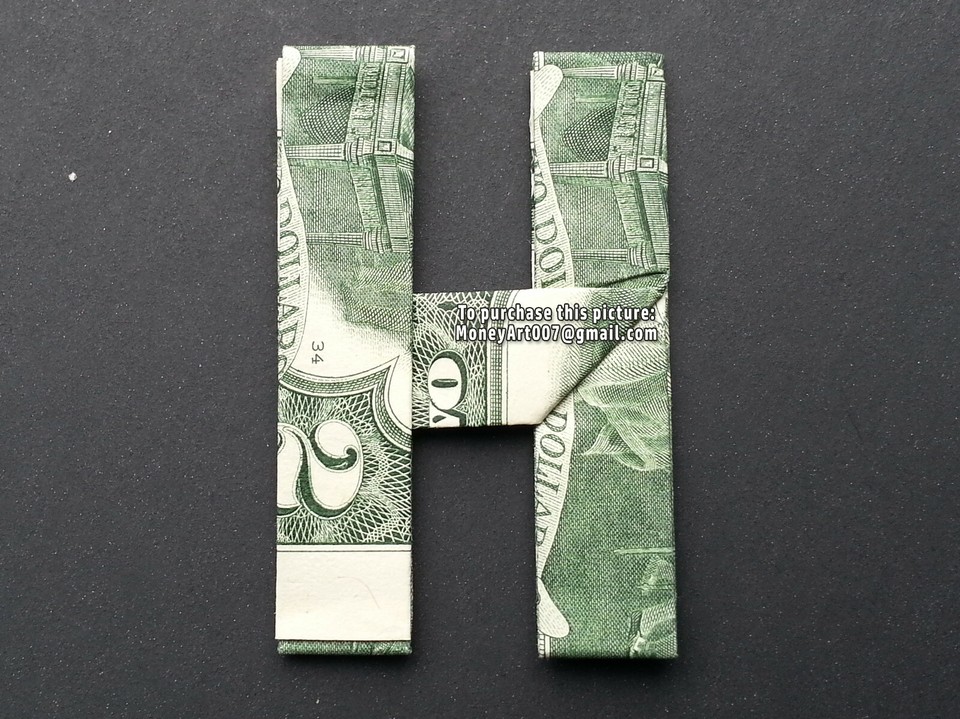 MONEY ORIGAMI LETTERS Made with REAL TWO Dollar Bill Cash Currency ...