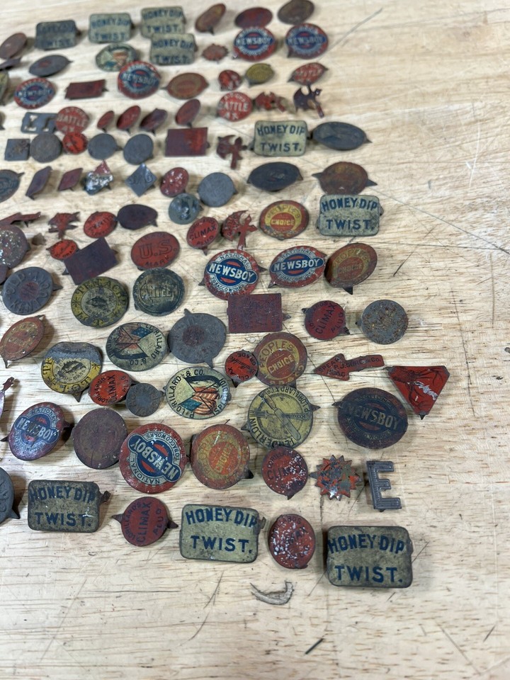 RARE Estate Fresh Antique Lot Of 120 Tin Metal Tobacco Tags/Plugs ...