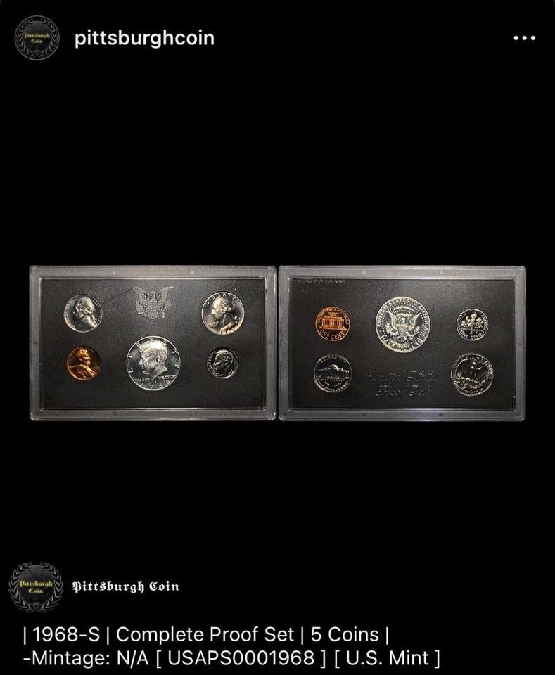 1968-S United States Proof Set 5 Coins Without Original Government ...