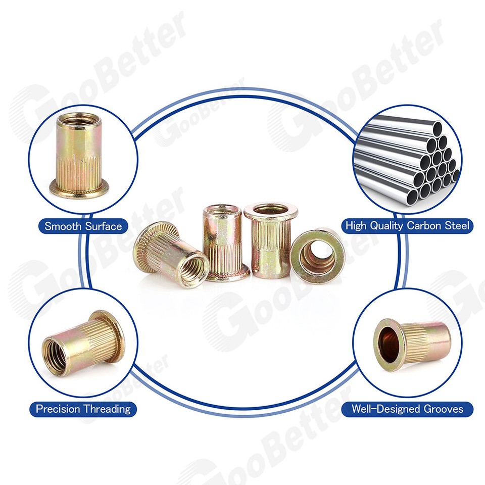 150Pcs Rivet Nuts Kit SAE Carbon Steel Rivet Nut Insert Nutsert ...