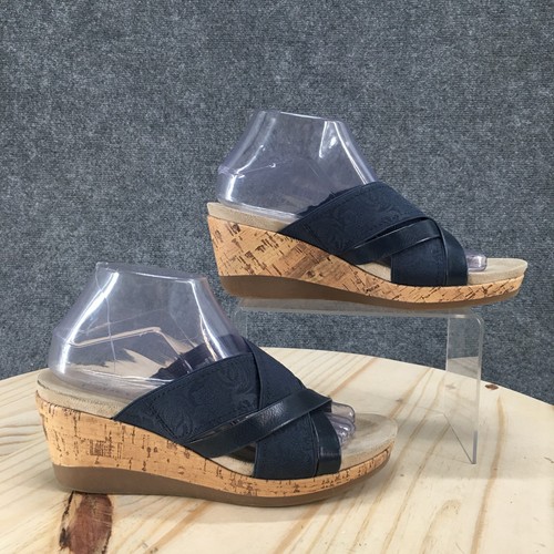 Wear Ever Sandals Womens 8.5 M Goldy Slip On Cork Wedge Slide Blue ...