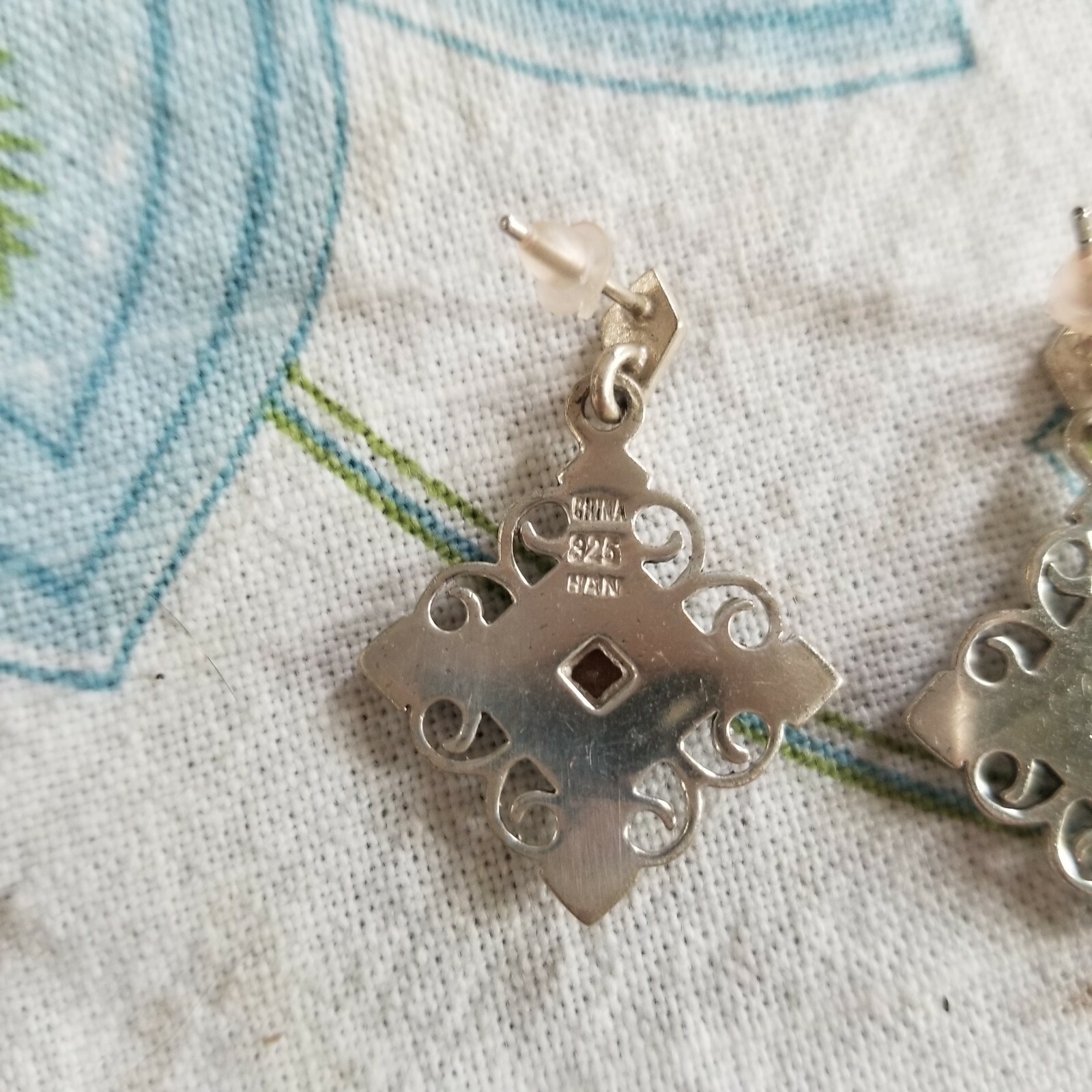sterling silver 925 earrings, dangle w/ gemstone, Estate 6.3 g marked ...