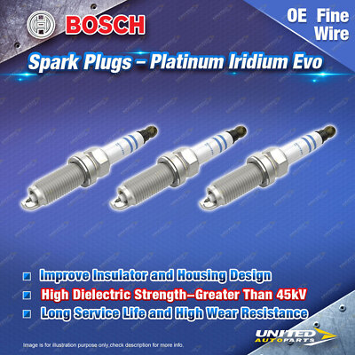 3 x Bosch Platinum Iridium Evo Spark Plugs for Renault Captur Clio BH 0 ...