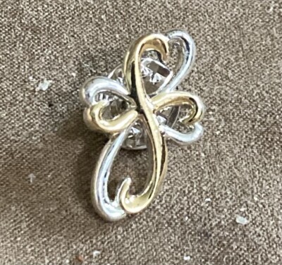 Cross Lapel Pin Dual Gold Tone Silver Tone Scroll Hearts C172-102 | eBay