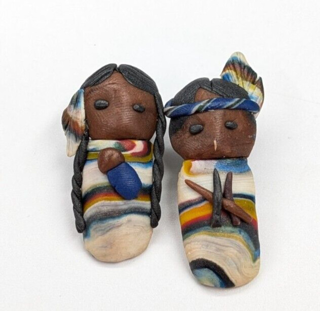 VTG Polymer Clay Native American Indigenous Boy & Gir… - Gem
