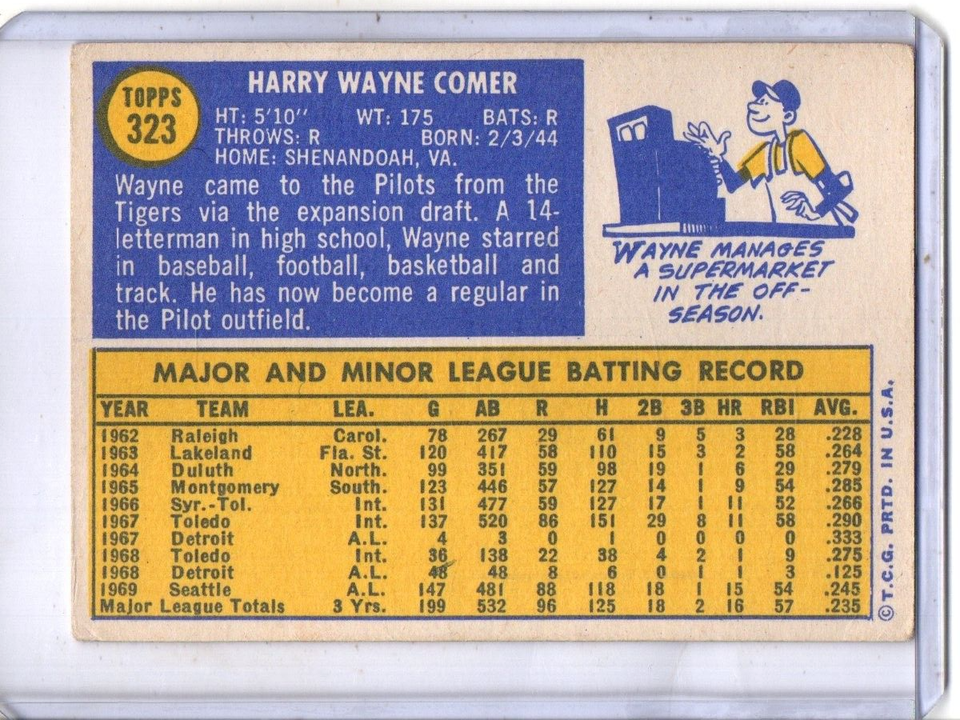 1970 TOPPS #323 WAYNE COMER SEATTLE PILOTS* | eBay