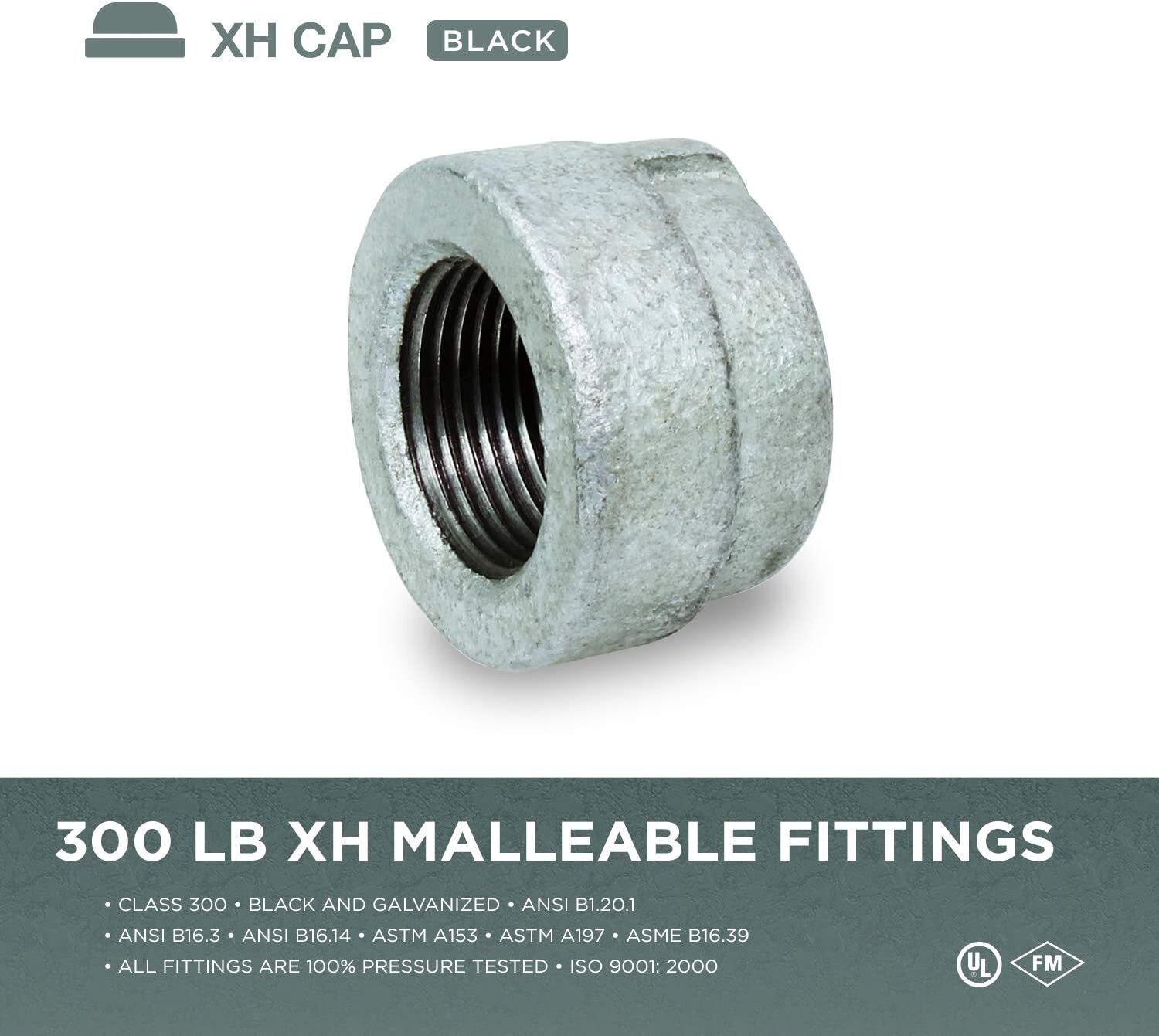 1/4" FIP Galvanized Malleable Iron Pipe Cap for 300 lb Applications ...