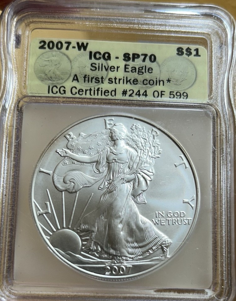 Lot of 2 American Silver Eagles ICG 2007-W SP70 and 2016-P MS70 | eBay