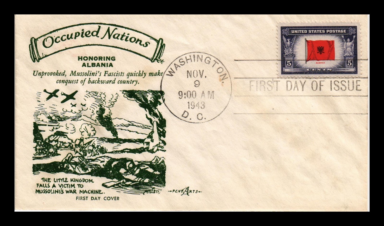 DR JIM STAMPS US COVER ALBANIA OCCUPIED NATIONS FDC SCOTT 918 PENT ARTS ...