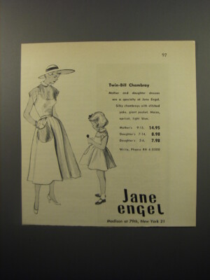 1950 Jane Engel Mother and Daughter Dress Ad - Twin-Bill Chambray | eBay